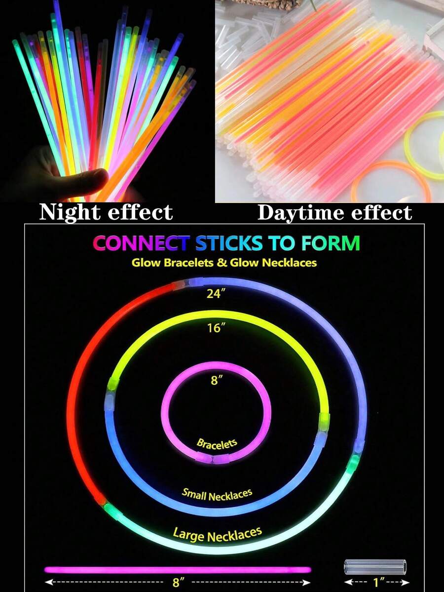 100pcs 8-Colors Mixed Glowsticks Bracelets Connected, Great For Glow Necklaces, Glow Headbands ...