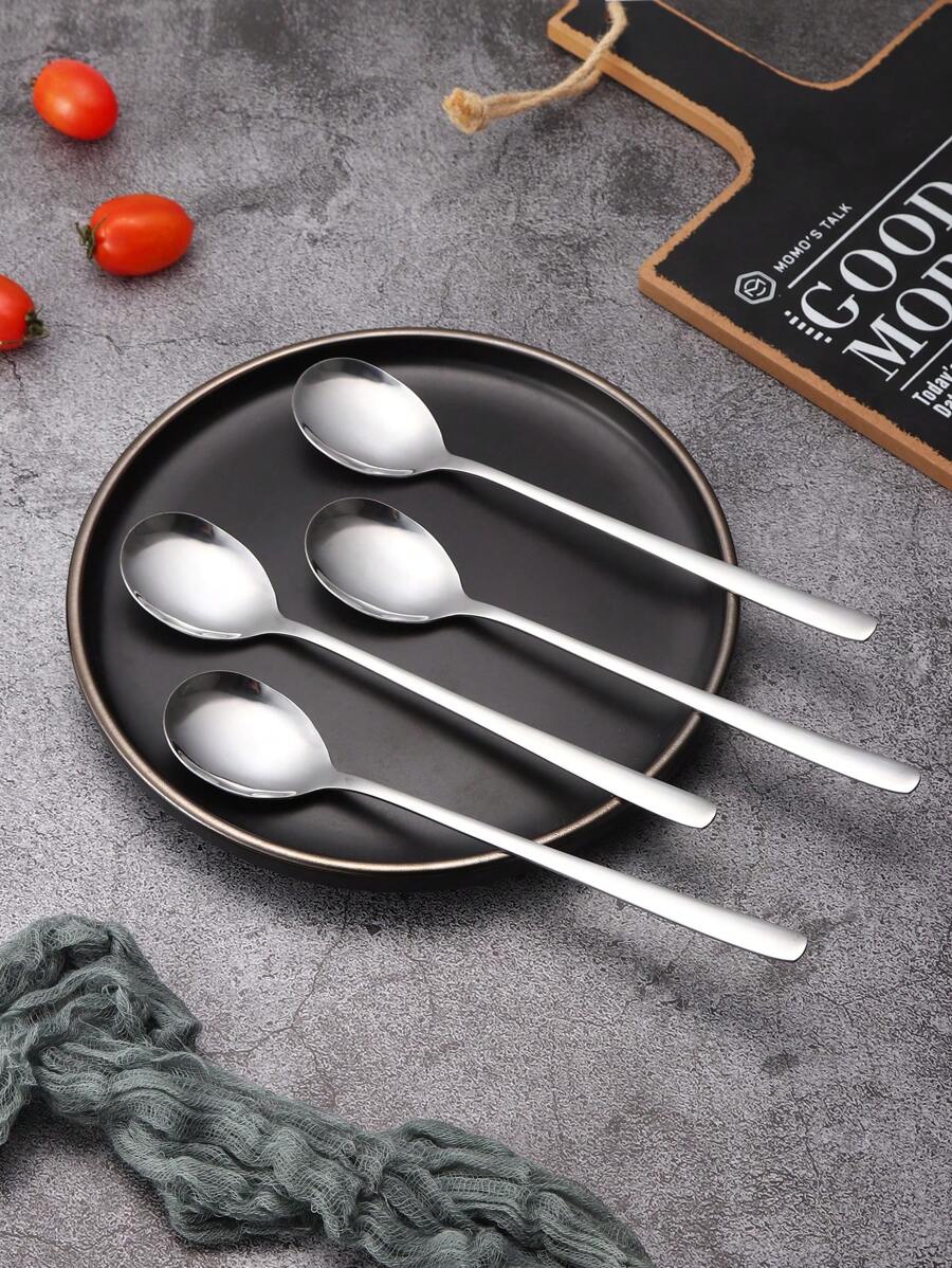 4pcs Stainless Steel Soup Spoon, Big Size Dinner Spoon, Long Handle ...