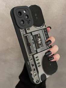 1pc Trendy Retro Recording Machine Patterned Full Protective Phone Case ...