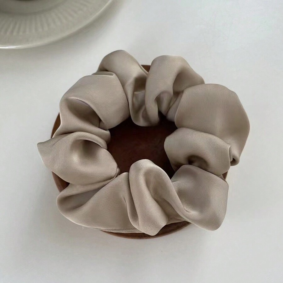1pc Creamy And Silky Satin Finish Hair Scrunchies In Beige Tone Color ...