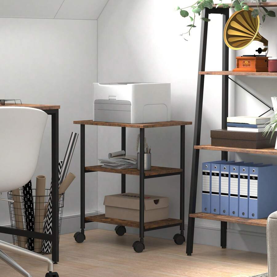 Printer Stand, 3-Tier Industrial Under Desk Printer Cart With Shelf ...