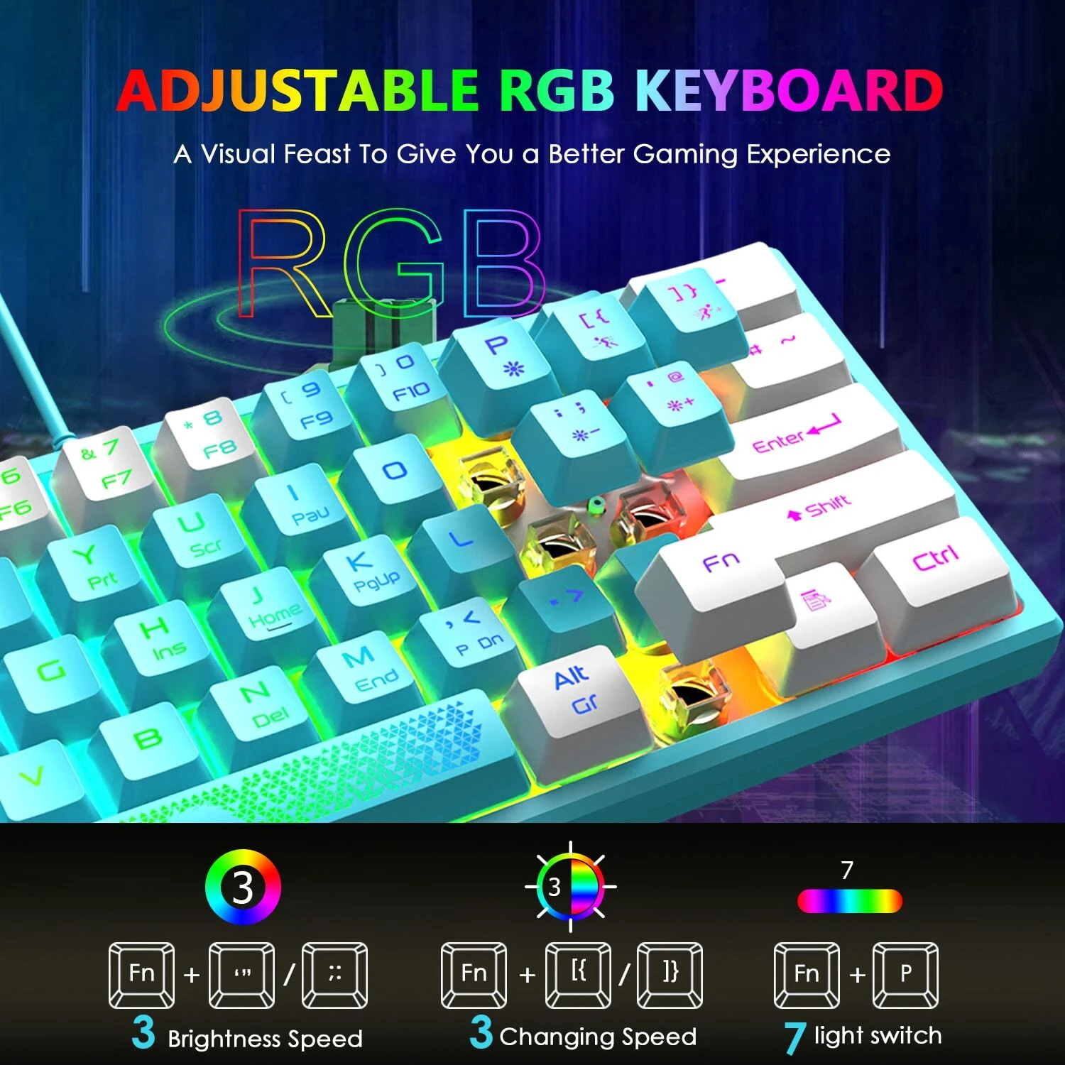 ATTACK SHARK K61 60% Percent Compact Gaming Keyboard UK Layout, RGB ...