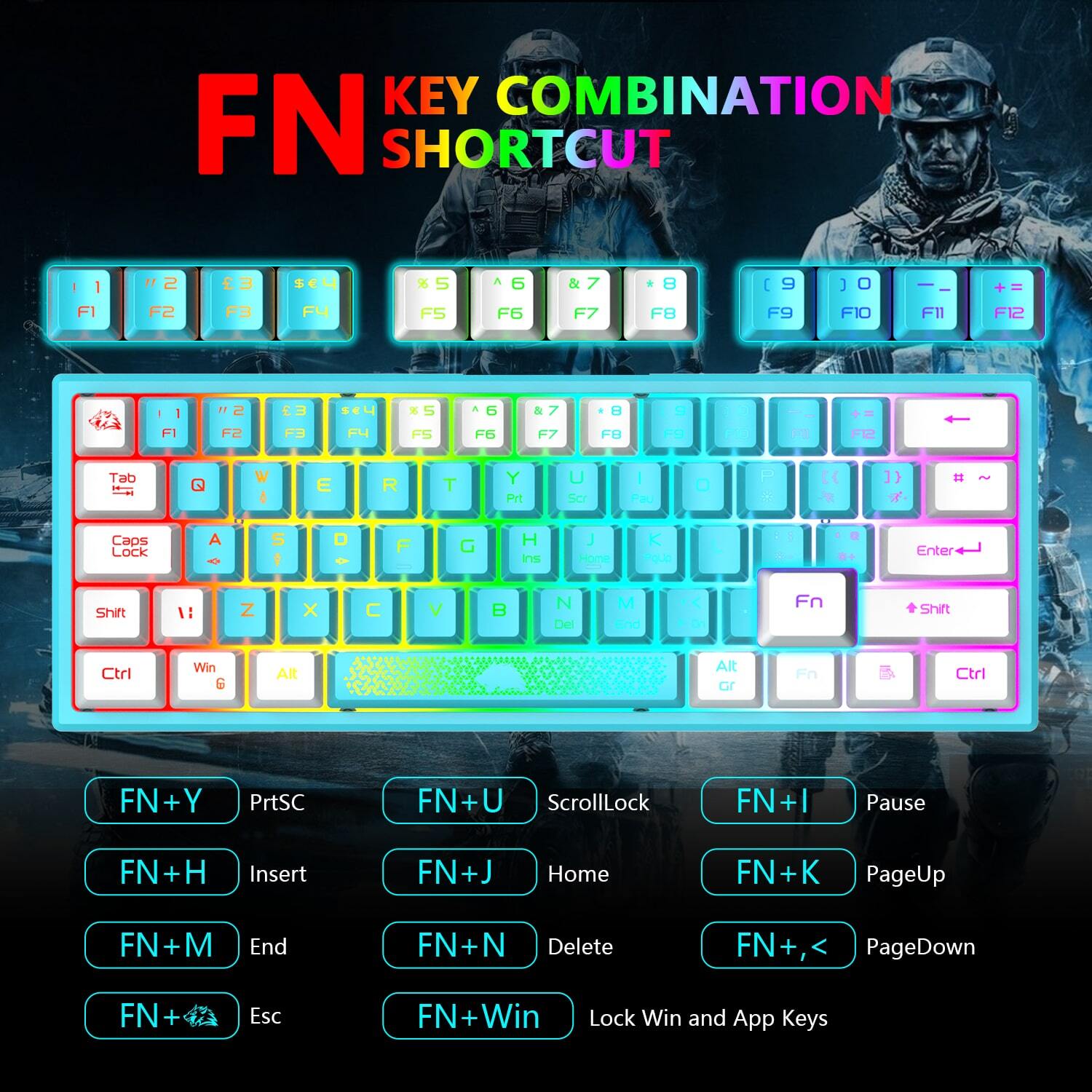 ATTACK SHARK K61 60% Percent Compact Gaming Keyboard UK Layout, RGB ...