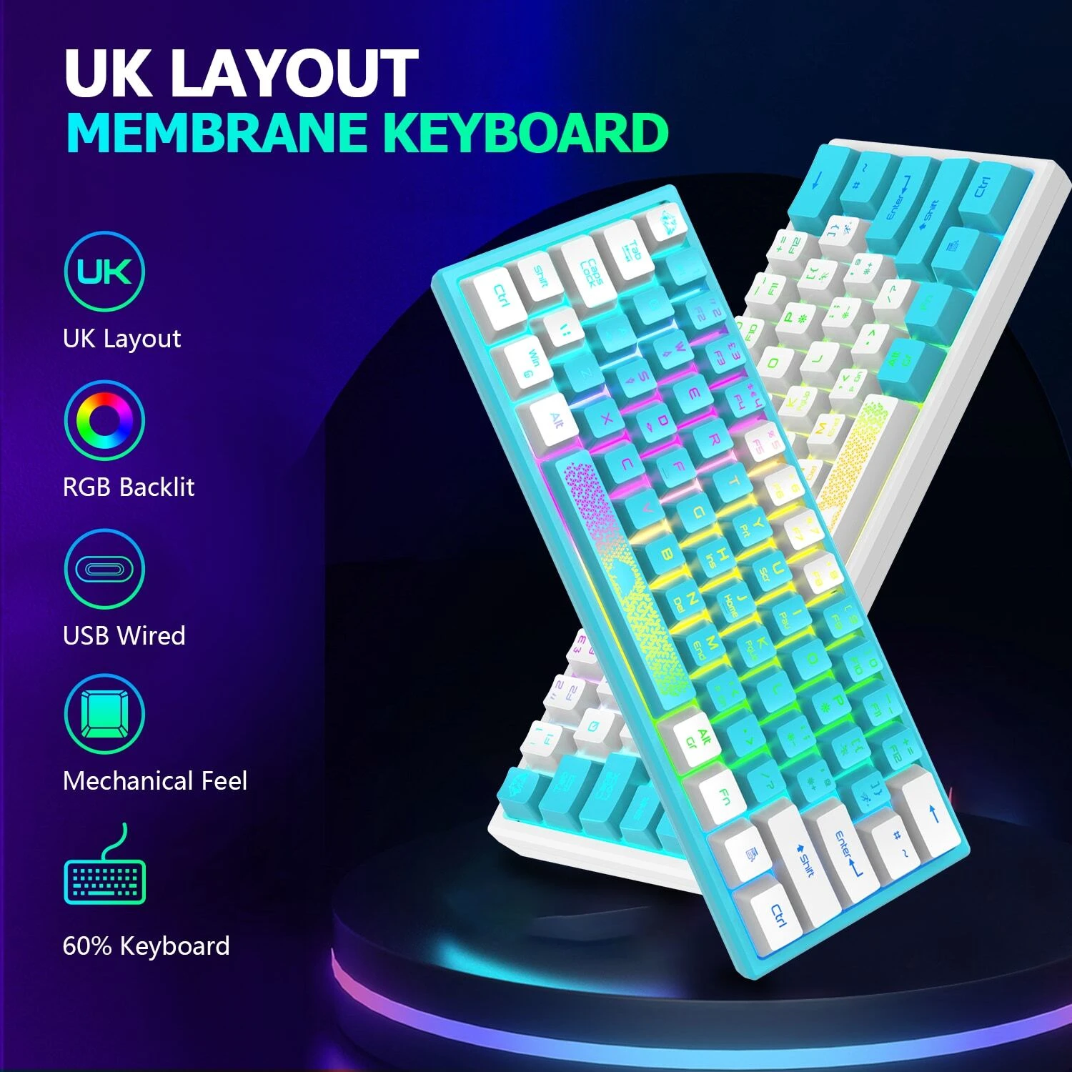 ATTACK SHARK K61 60% Percent Compact Gaming Keyboard UK Layout, RGB ...