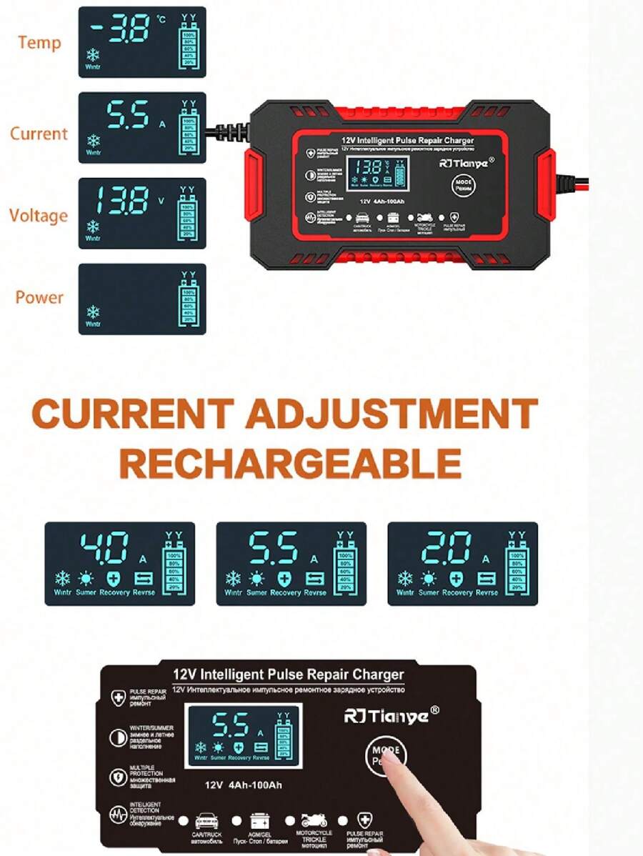 Car Battery Charger, 12V 4Ah-100Ah Smart Battery Trickle Charger ...