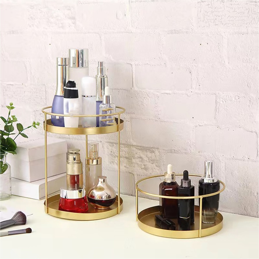 1pc Golden Iron Art Round Cosmetic Storage Organizer Rack For Lipstick ...