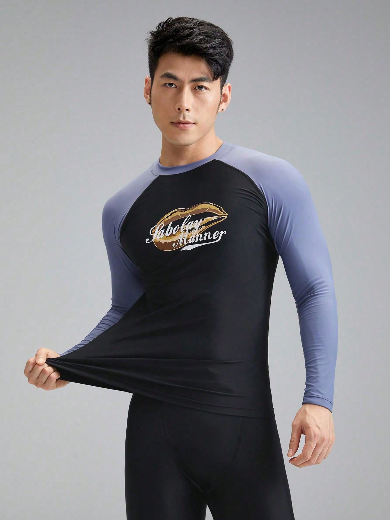 Men's Letter Lips Printed Raglan Long Sleeve Rash Guard for Sale ...