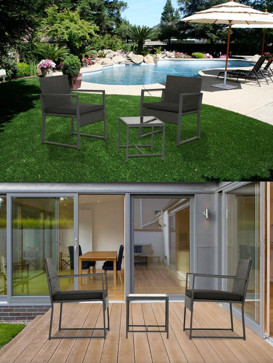 Wicker Patio Chairs Rattan Bistro Set Outdoor Furniture For Backyard ...