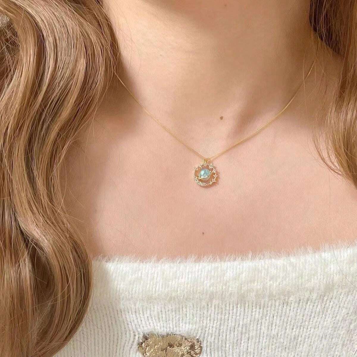 1pc Fantasy Planet Universe Celestial Sphere Saturn Necklace Globe Synthetic Opal Planet ...