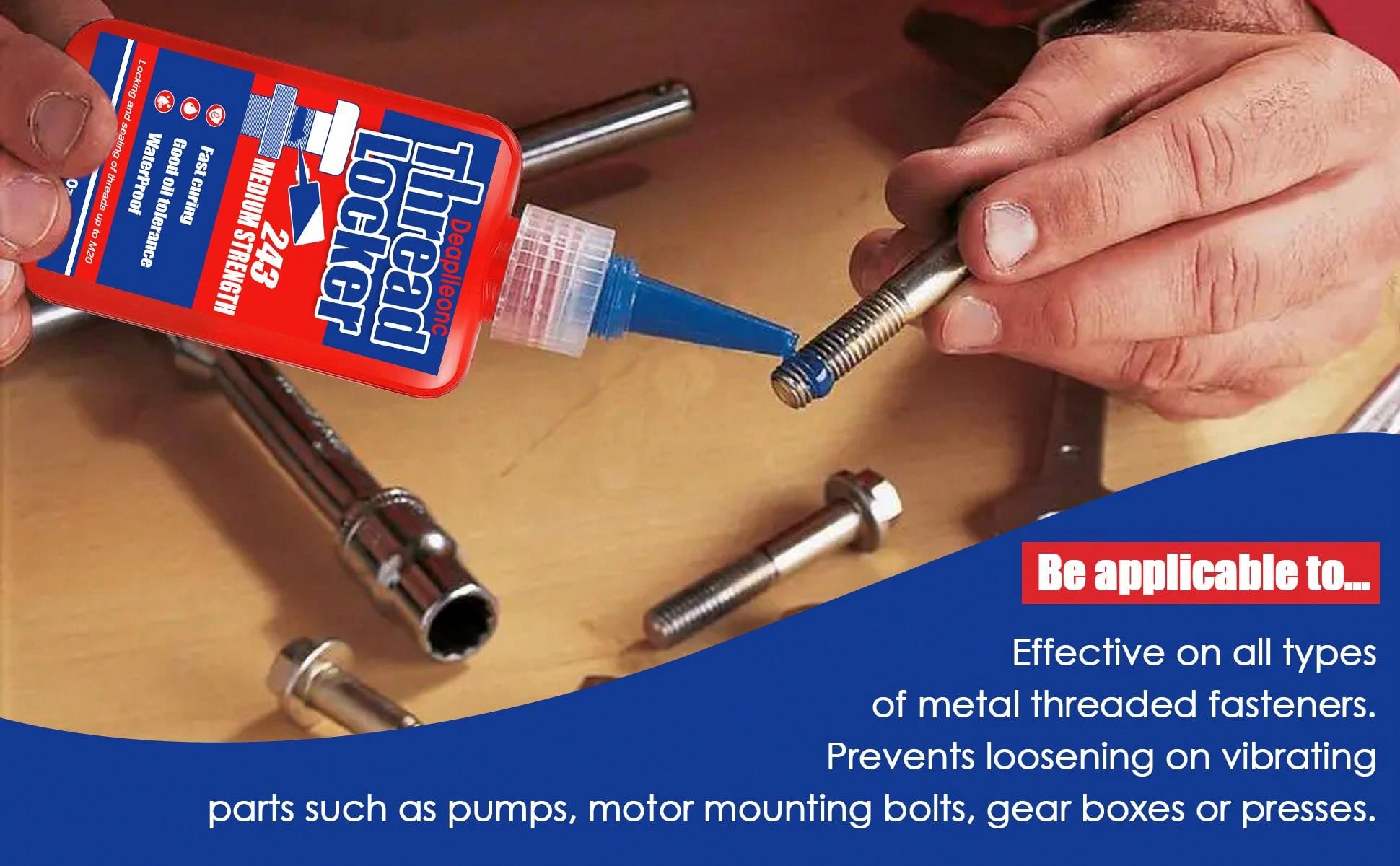 Thread Lock Medium Strength 243 - Blue Lock Tight Threadlocker, Prevents Nuts From Loosening ...