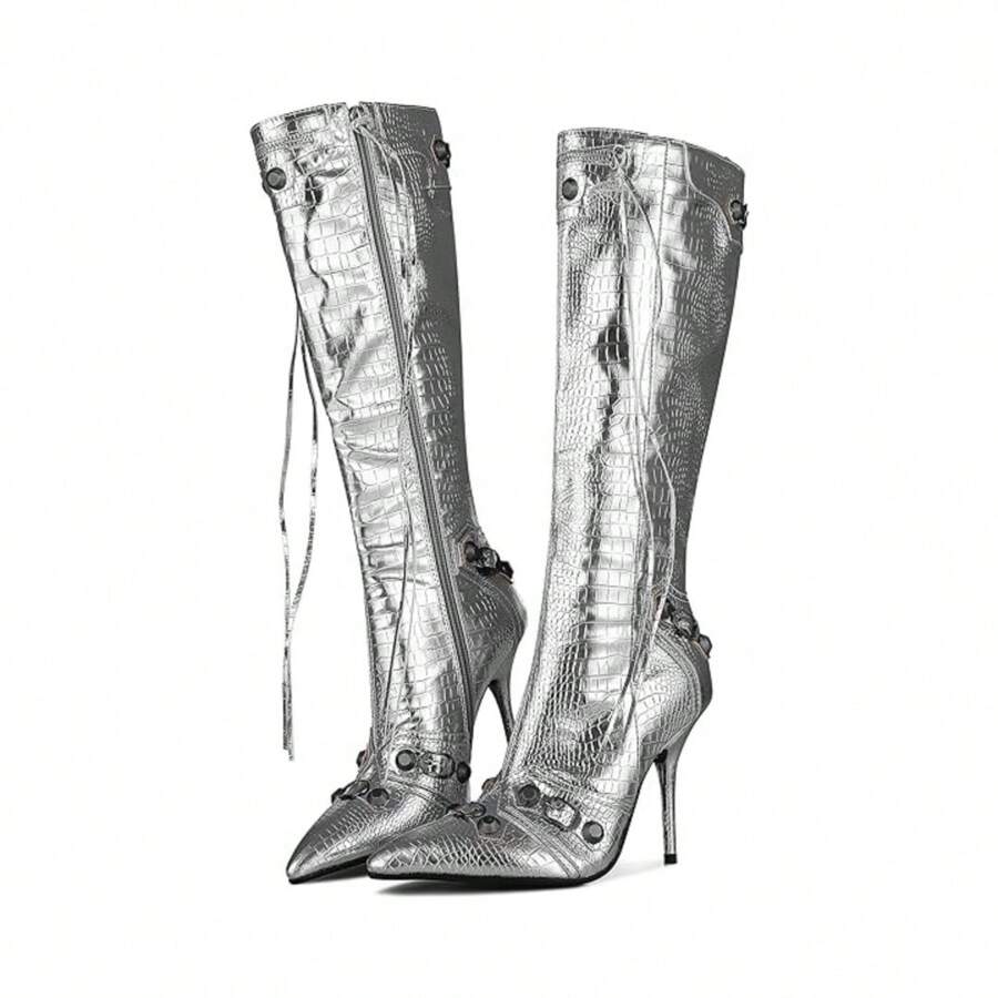 Women'S Sexy Pointed Toe Zip Rivets Stone Pattern Stilettos High Heels ...