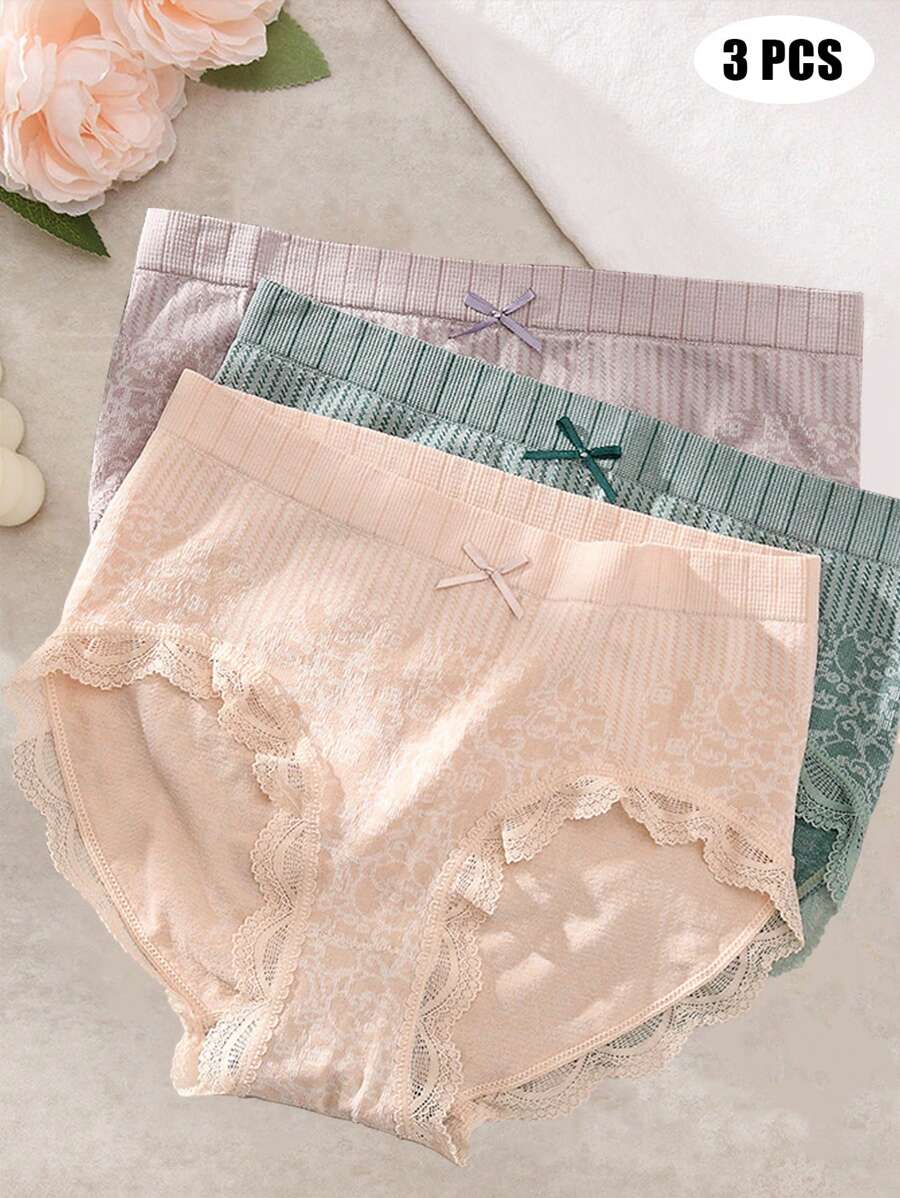 3pcs/Pack Women Floral Pattern Lace Trim High Elasticity Triangle ...