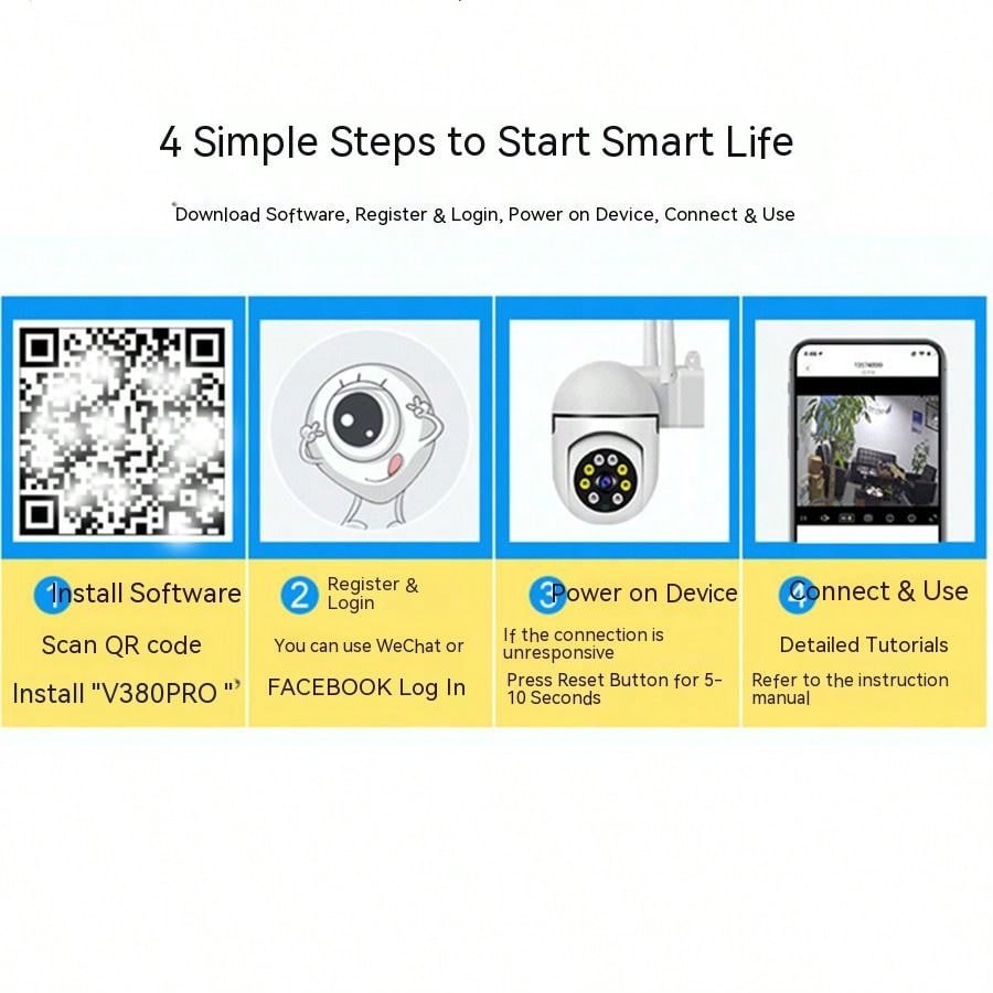 V380 Home Security Camera, Hd Night Vision, 360° Panoramic Indoor ...