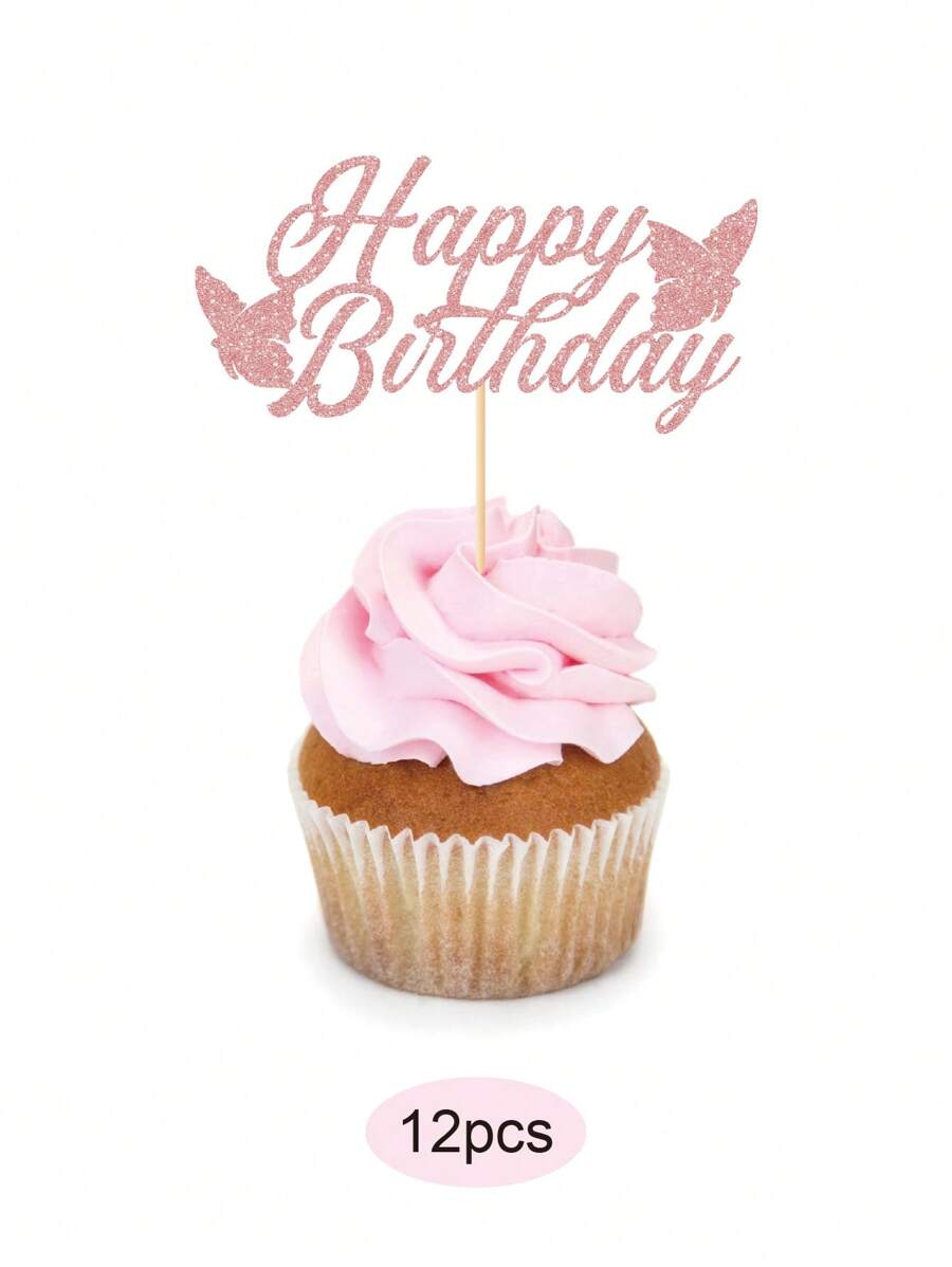 12PCS Happy Birthday Party Cake Topper Gold Birthday Cake Toppers ...