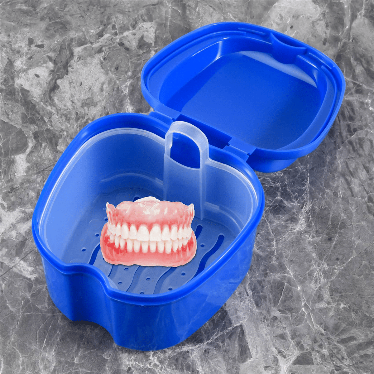 Dark Blue Denture Case, Denture Cup With Strainer, Denture Bath Box ...