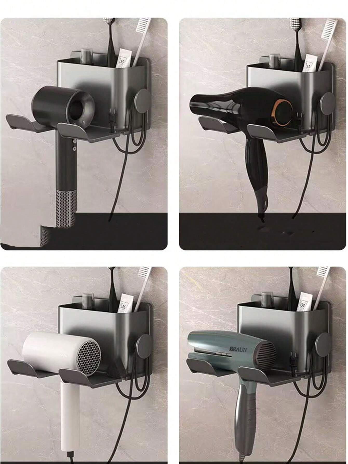 New Plastic Hair Dryer Holder Rack, Wall Mounted Bathroom Blow Dryer ...