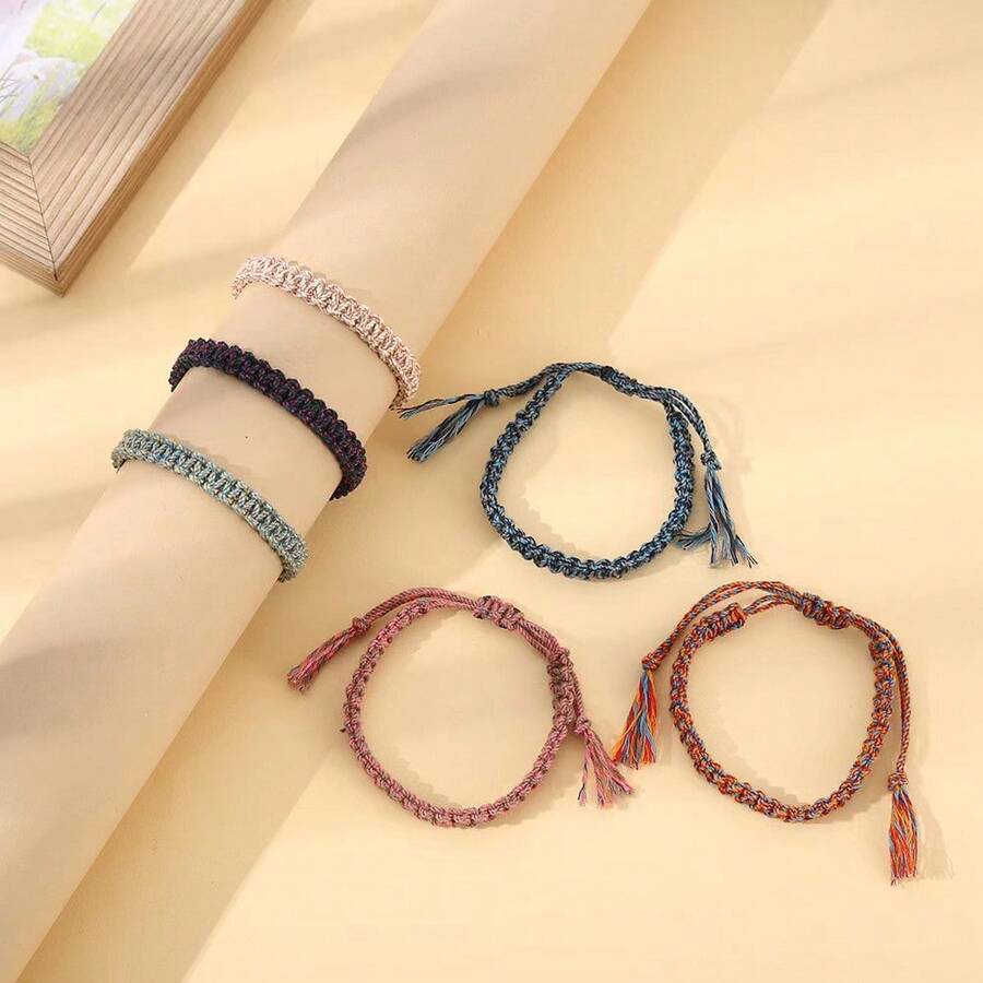 Cross-Border Colorful Rope Friendship Bracelet With Tassel, Handmade ...