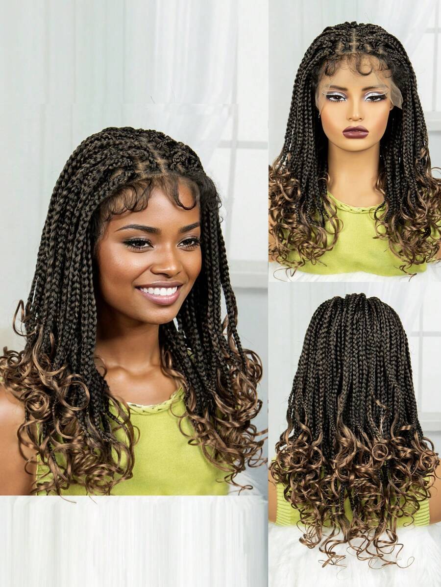 Lace Front Boho Box Braided Wigs With Cruls Ends Short Knotless Box ...