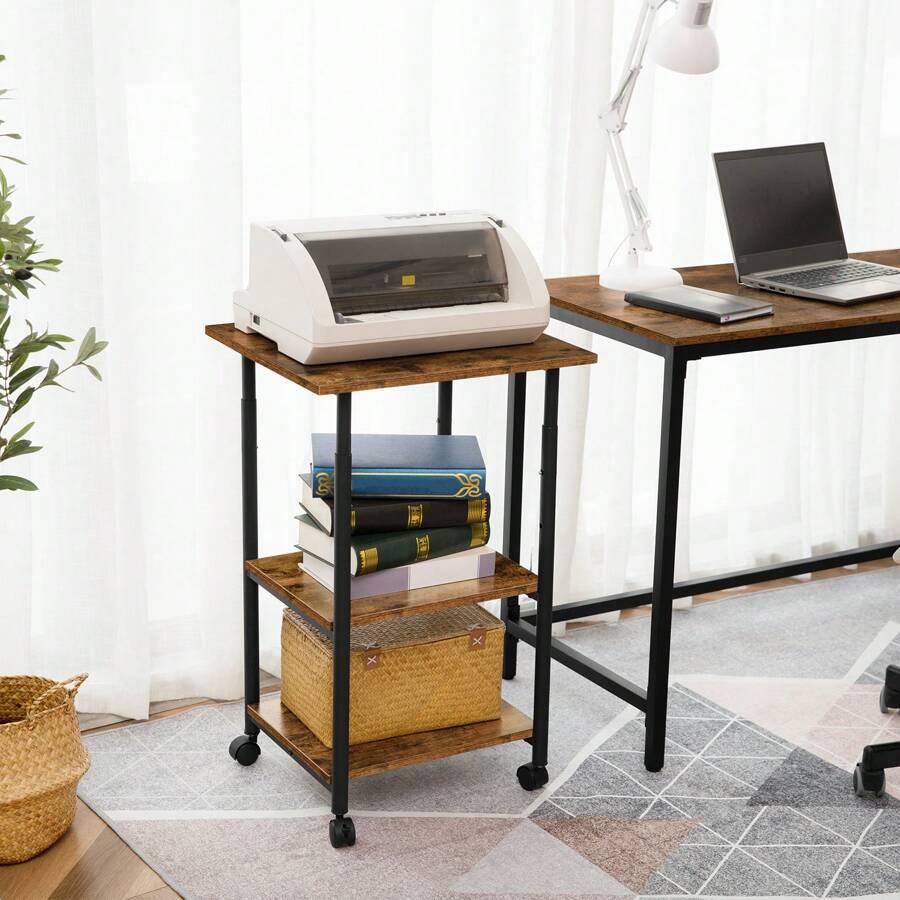Printer Stand, 3-Tier Industrial Under Desk Printer Cart With Shelf ...