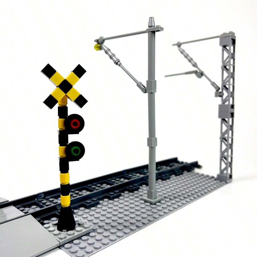 1set Train Signal Light Building Block Warning Lights Rail Conductor ...