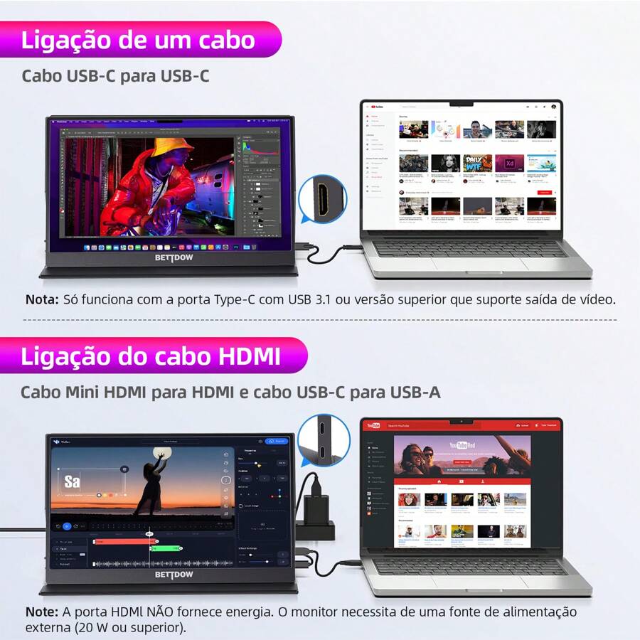 BETTDOW Monitor portátil de 15,6 ", extensor de tela 1080P Plug&Play ...