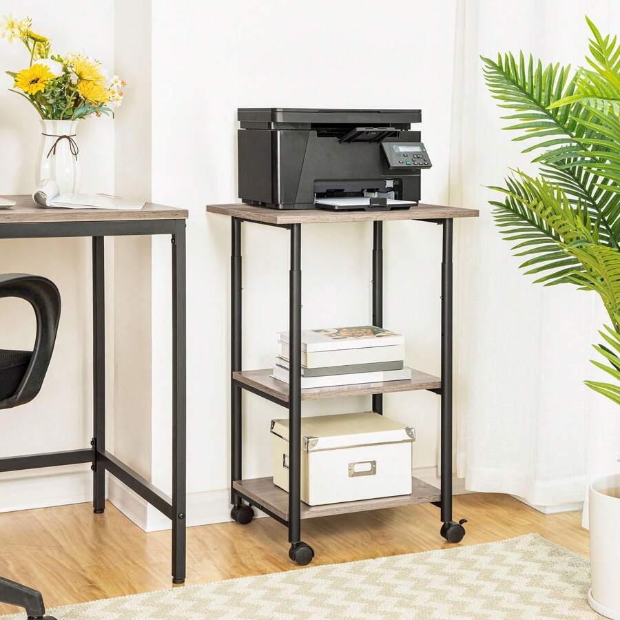 Printer Stand, 3-Tier Industrial Under Desk Printer Cart With Shelf ...