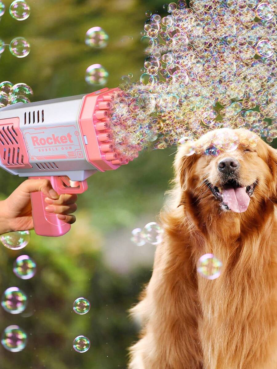 1pc Pink Bubble Machine, 40 Holes Bubble Machine With Flash Lights ...