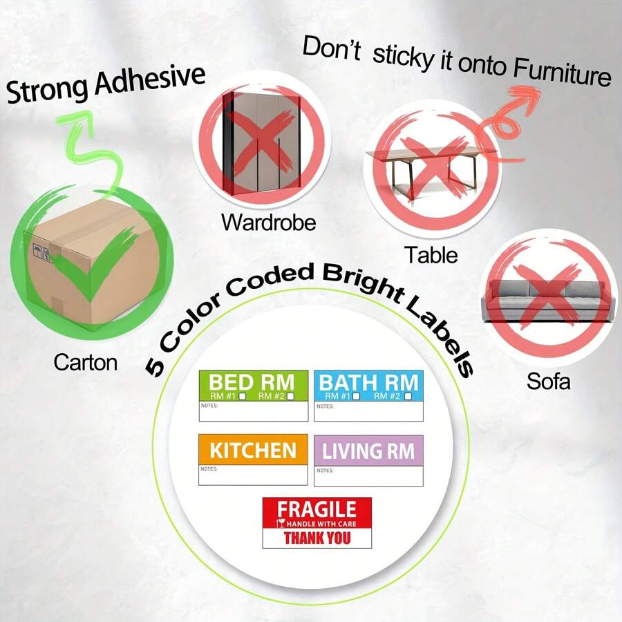 60Pcs 4.2x9cm Large Home Moving Labels For Apartment Moving, 6 ...