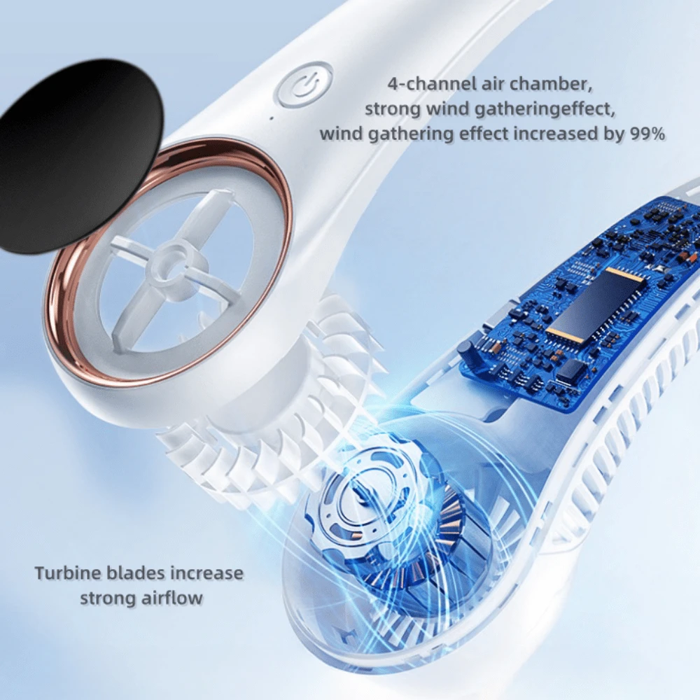 Upgrade The Digital Display Hanging Neck Fan, Bladeless Fan, Portable ...