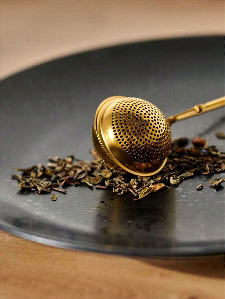 Stainless Steel Circle Tea Infuser With Handle And Gold Plating, Silver ...
