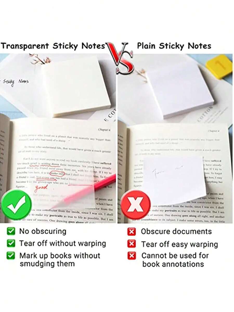 1 Pack Of 50 Transparent Sticky Notes - Waterproof Self-Adhesive Semi ...