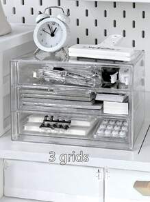 1pc Plastic Transparent Desktop Drawer Storage Box, 3 Slots / 5 Slots ...