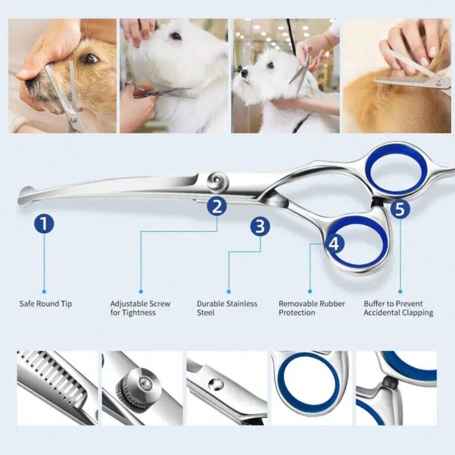 4 Pcs Professional Dog Grooming Scissors Set - Stainless Steel Rounded ...