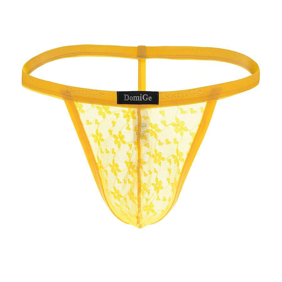 Sexy Men's Underwear Single Piece Gold Jacquard Mesh G-String Low-Rise ...