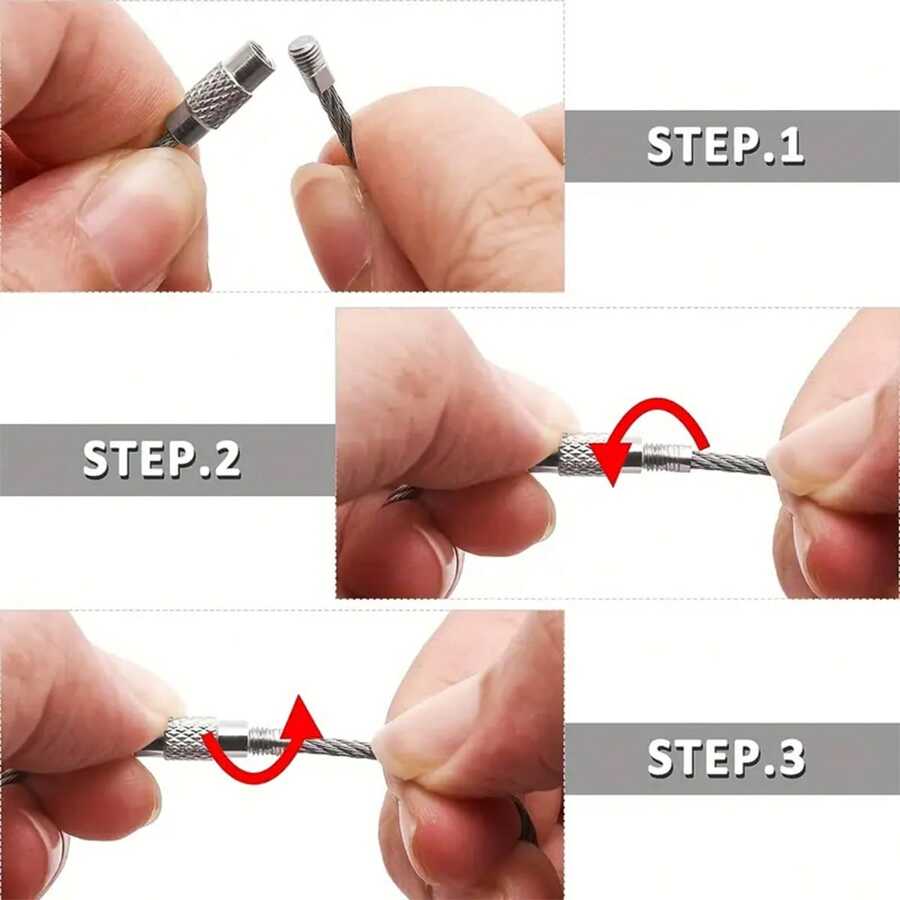 10pcs/Pack Stainless Steel Wire Keychain Cable Key Rings Loop Wire ...