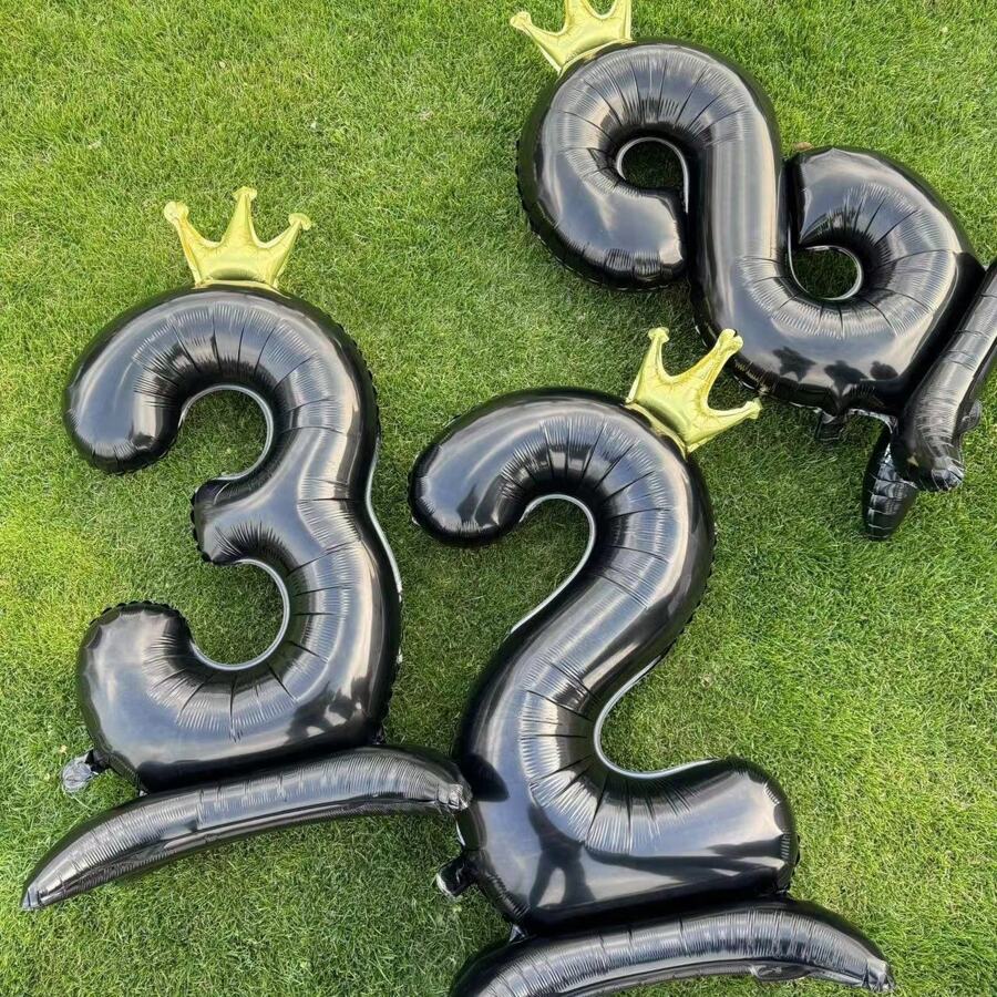 MECRLA 1pc 40'' Black Crown Shaped Digit Balloon With Base, Ideal For ...