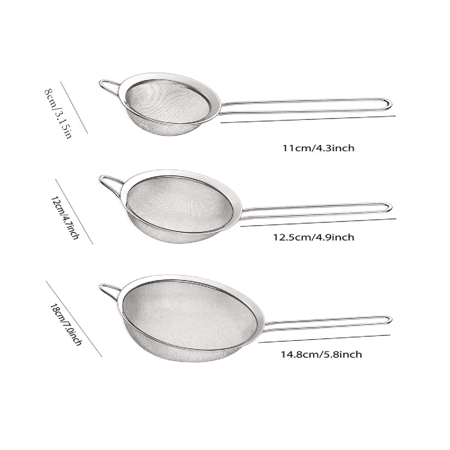 3pcs Fine Mesh Stainless Steel Strainer Set- 3.15 Inch/4.73 Inch/7.1 ...