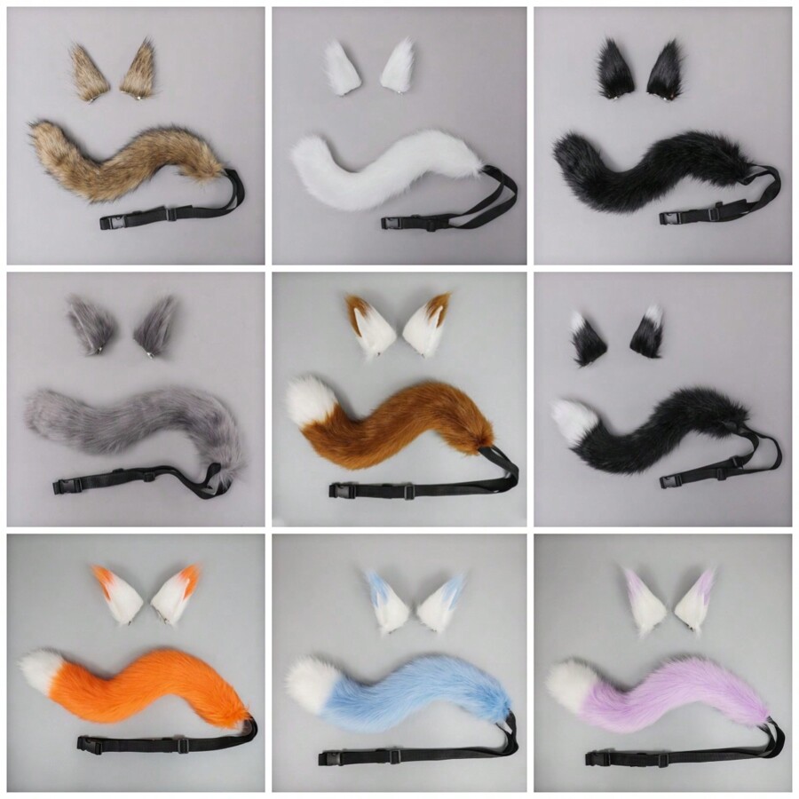 Fluffy Fox Tail & Ears Hair Accessories Set For Halloween Party Cosplay ...
