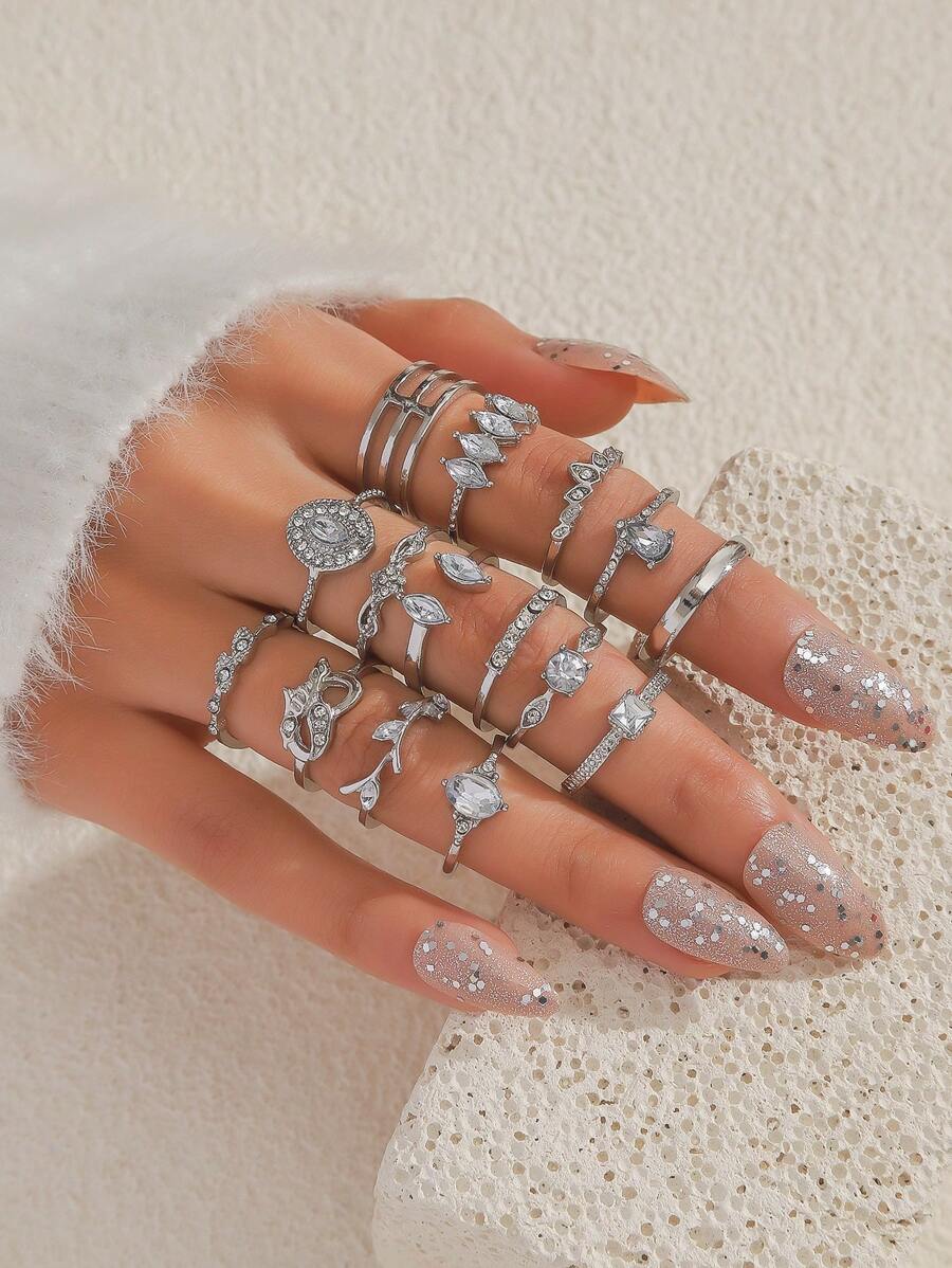 15pcs/Set Leaf Drop & Eight Word Hollow Out Style Cubic Zirconia Stone ...