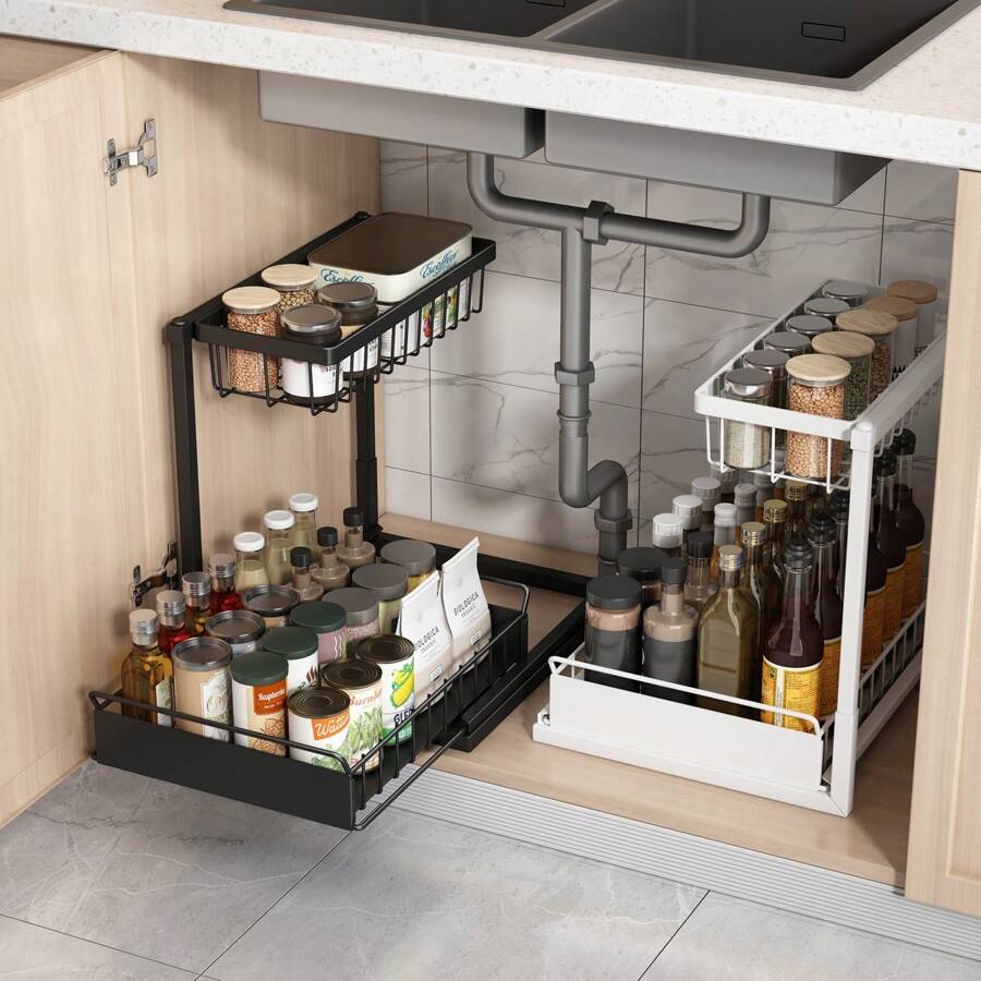 Kitchen Sink Under Storage Rack, Bottom Pull-Out Design With Iron ...
