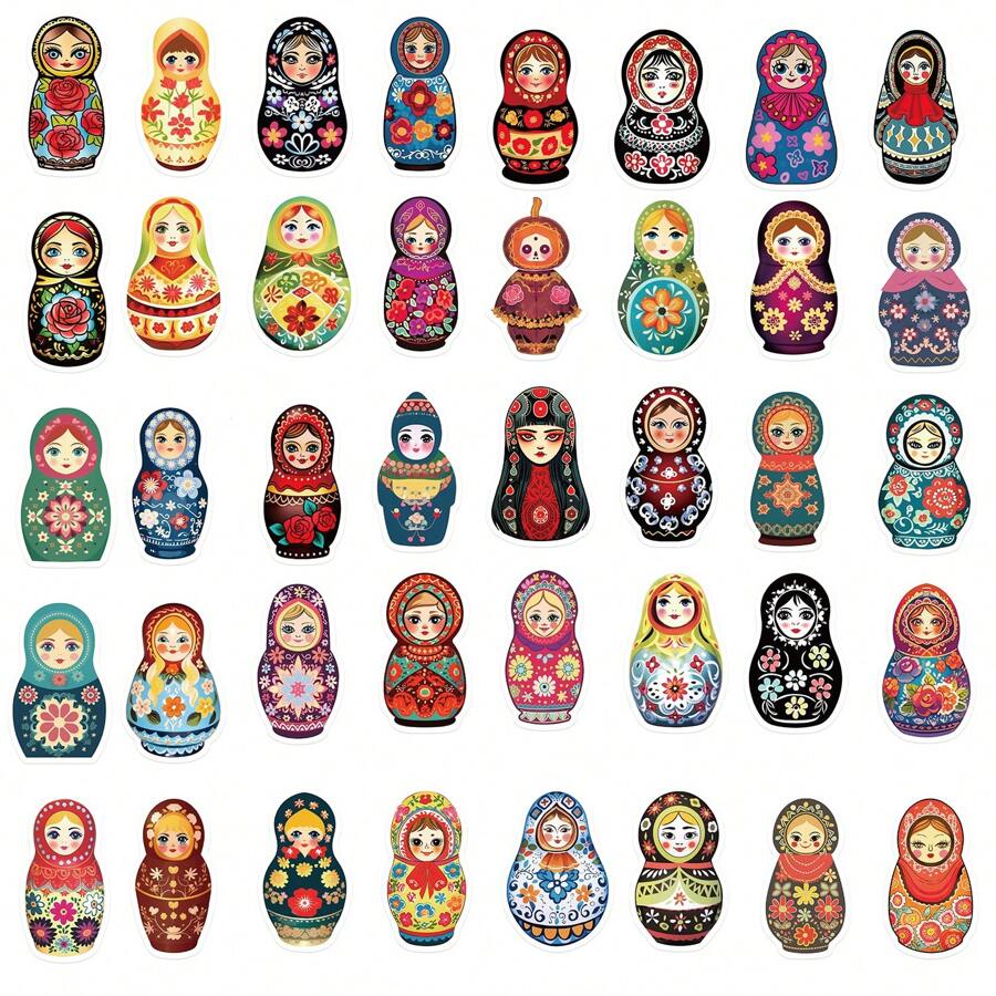 50pcs Russian Doll Stickers, Cute Cartoon Doodles Waterproof Vinyl ...