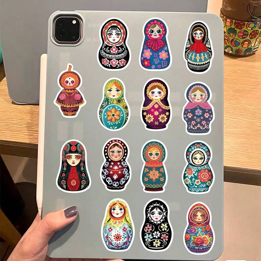 50pcs Russian Doll Stickers, Cute Cartoon Doodles Waterproof Vinyl ...
