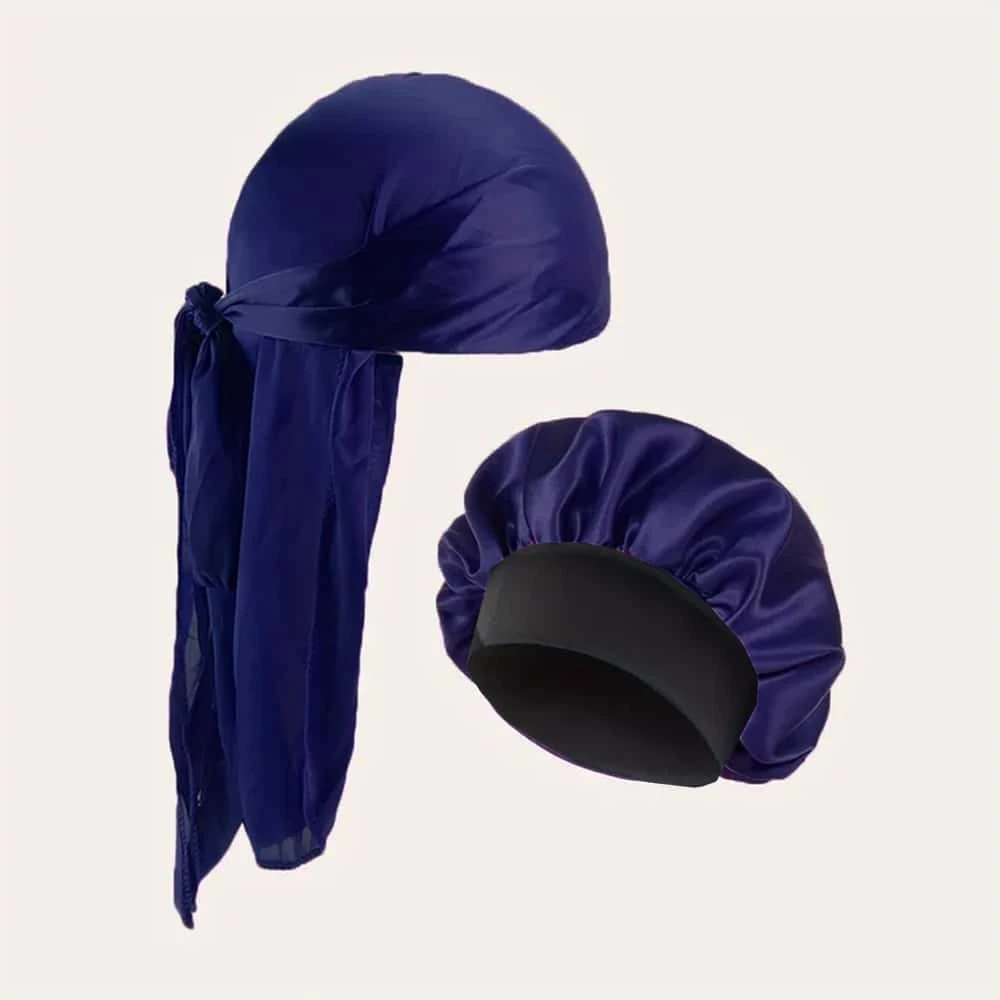 2pcs Pirate Hat Satin Bonnet Set Solid Color Hair Bonnets Elastic ...