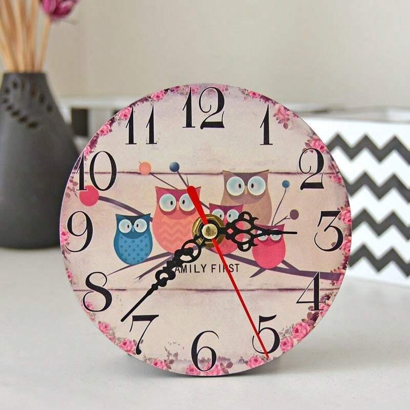 5-Inch Round Mini Digital Clock, Owl Density Board Desk Clock, Silent ...