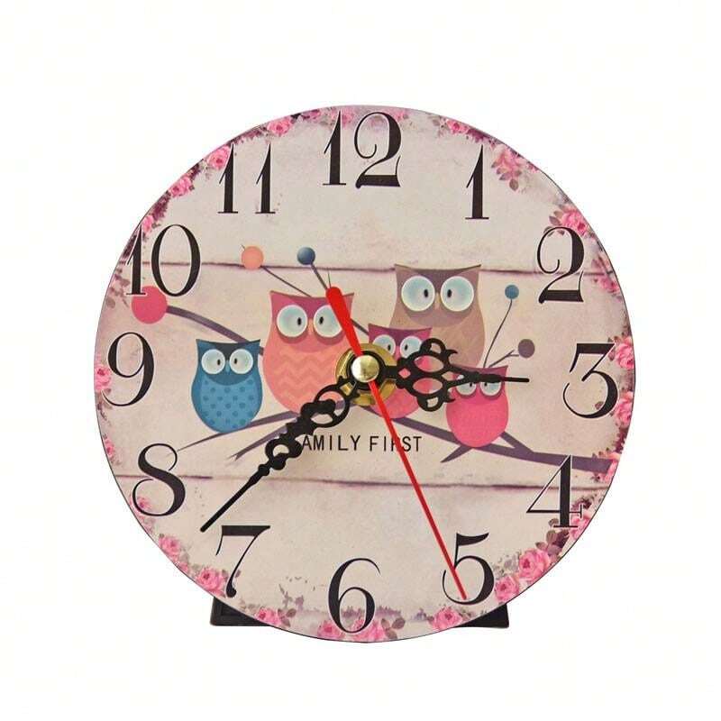 5-Inch Round Mini Digital Clock, Owl Density Board Desk Clock, Silent ...