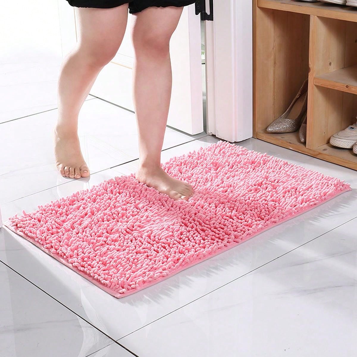 1pc Super Absorbent Chenille Floor Mat For Bathroom, Anti-Slip Foot ...