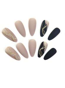 24pcs/Set Almond Shaped Milk Coffee Color Exquisite Wearable False ...