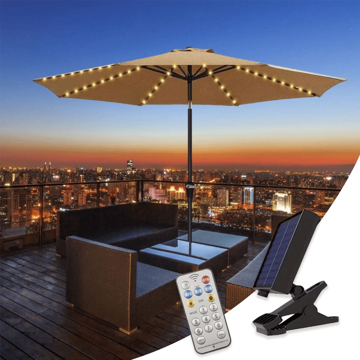 1PC Patio Umbrella Lights With Remote Control, 8 Lighting Modes, 104 ...