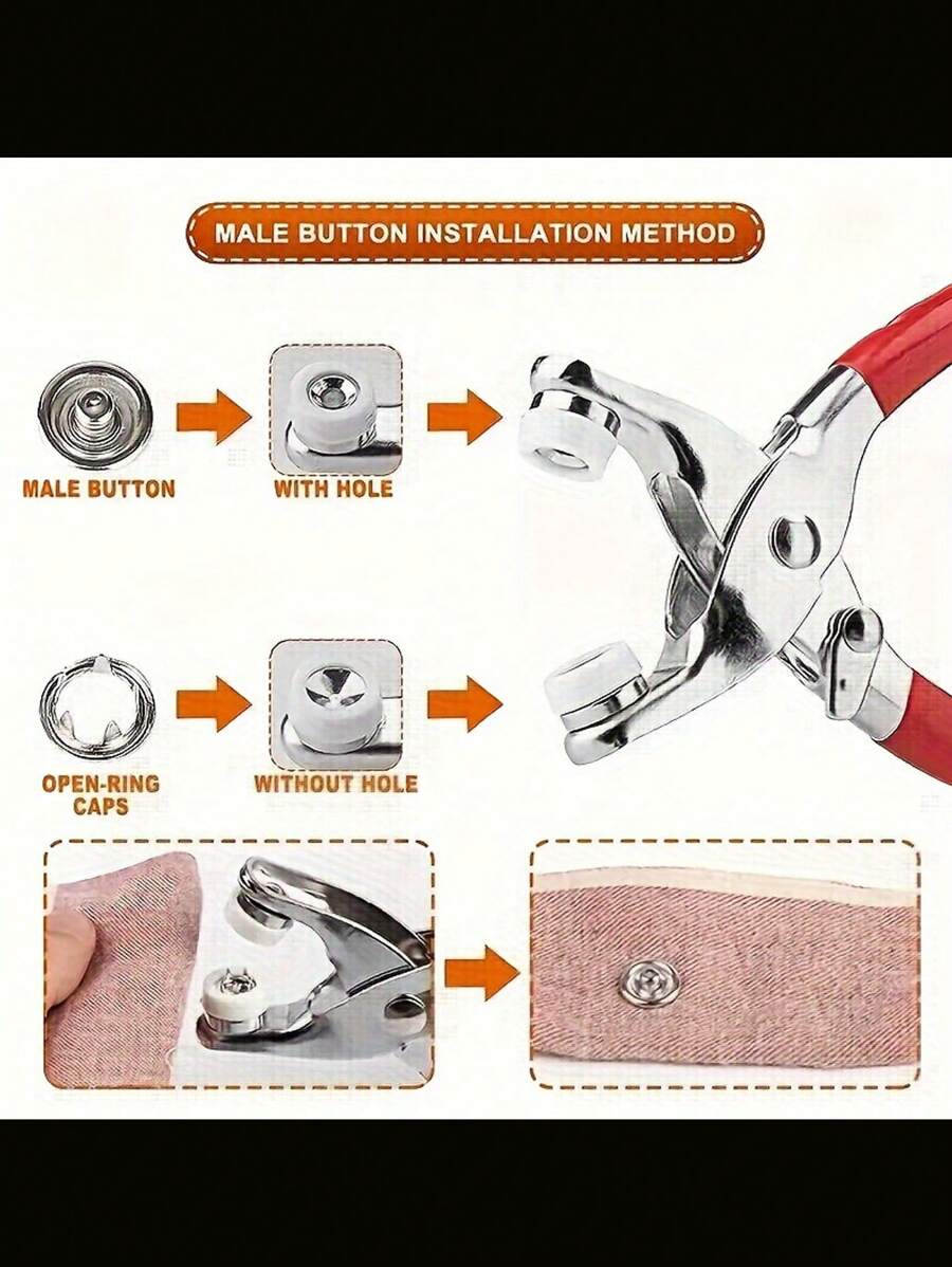200 Button And 50 Pliers Tools: 9.5mm Snap Tools For Garment And ...