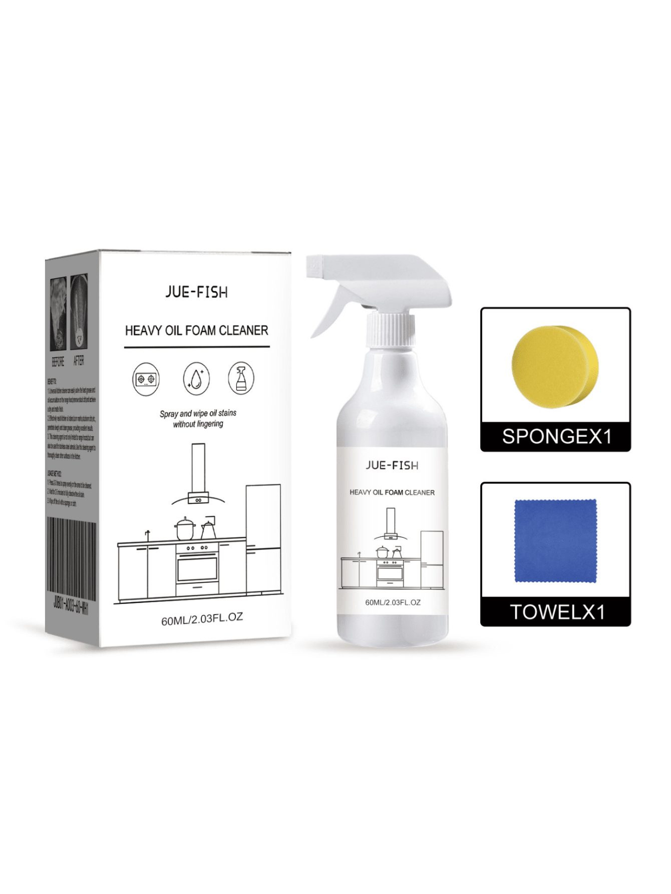 Jue-Fish Heavy Duty Foam Cleaner For Kitchen Countertop, Range Hood ...